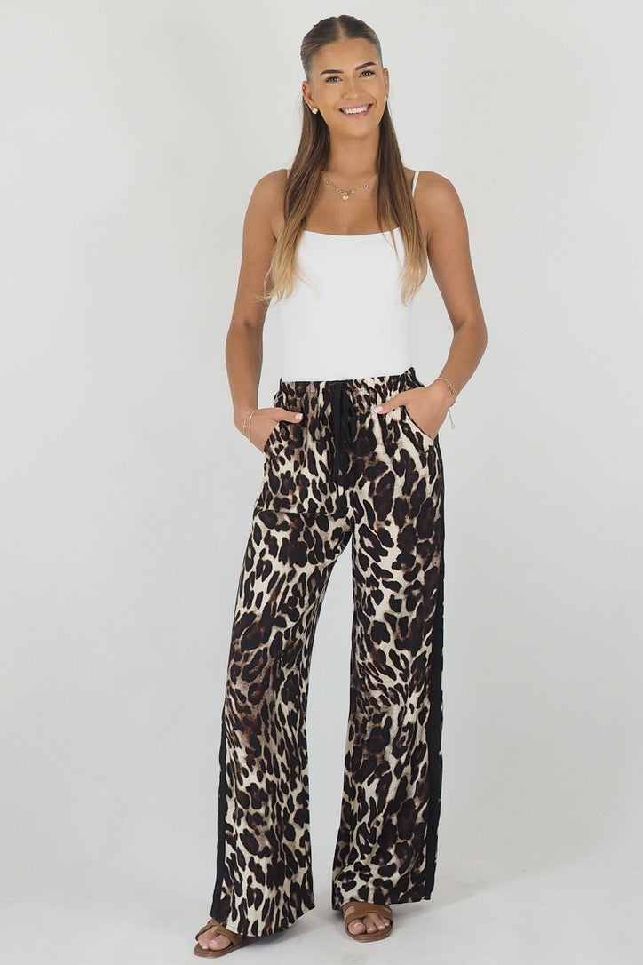 Lia Leopard Racer Pants Black Stripe - By Frankie – Sage Collective