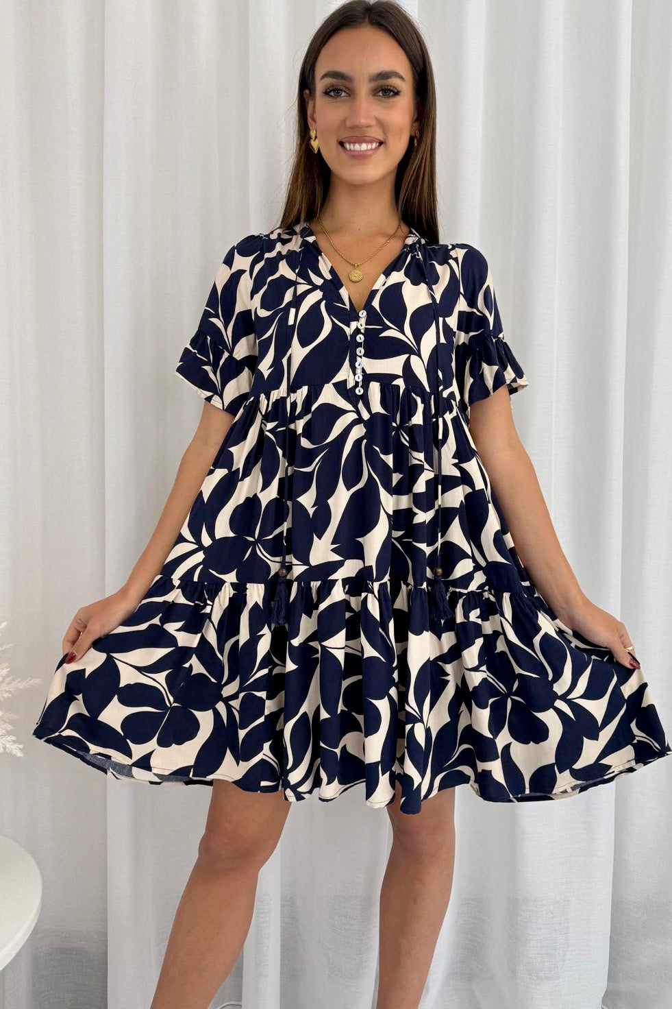 Zarina Mini Dress - Navy/Cream – Sage Collective