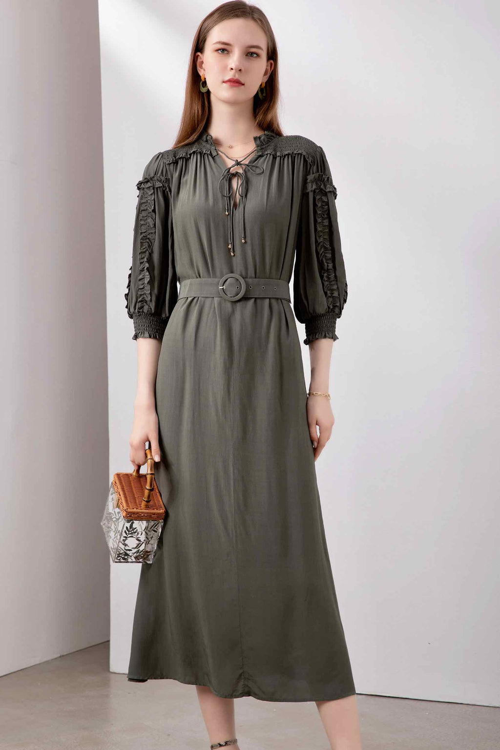 Kleo Midi Dress - Khaki – Sage Collective